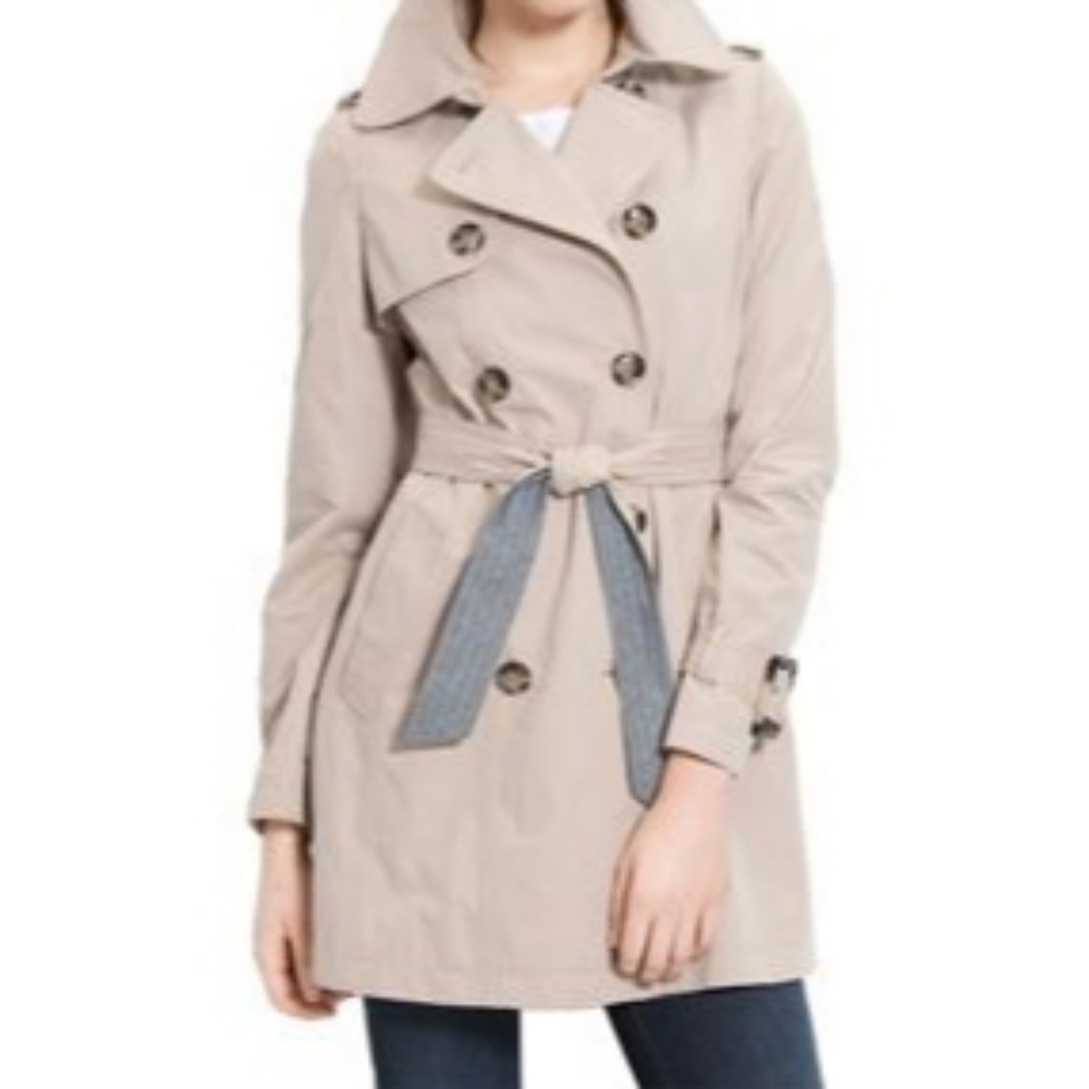Dkny Trench Coat Khaki With Chambray Accents Stylish … - Gem